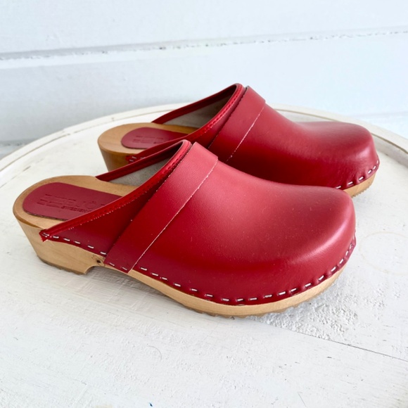Bjork | Shoes | Bjork Maja Open Back Leather And Wood Clogs In Red Nwob ...